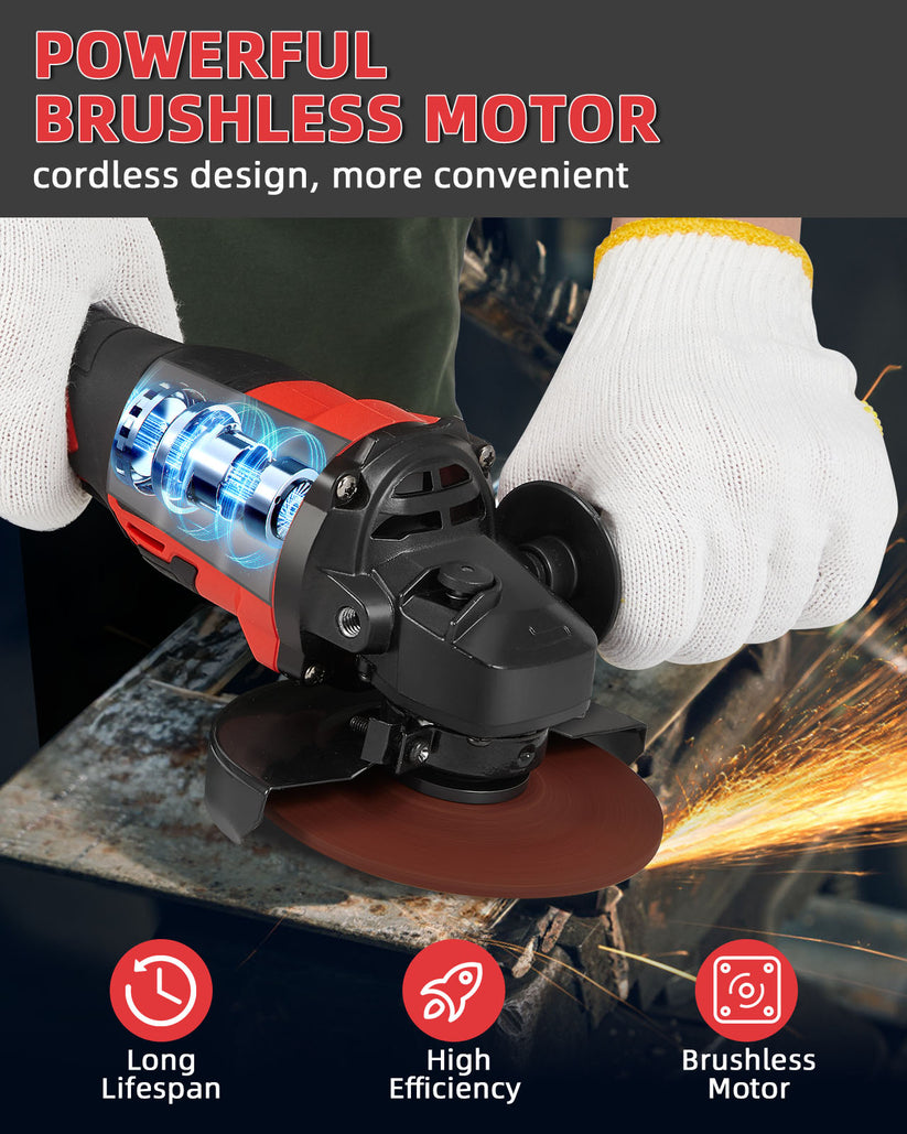 21v Cordless Power Angle Grinder Tool, 9500RPM Brushless 3-Variable-Sp ...